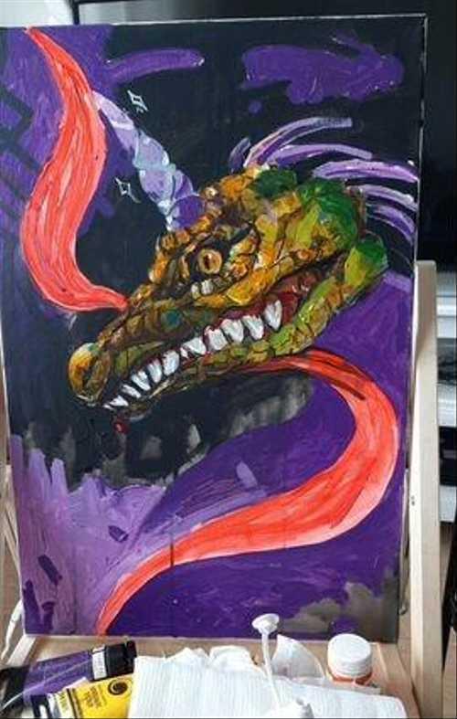Картина маслом дракон арт