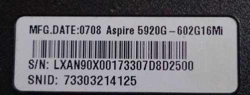 Ноутбук Acer aspire 5920g - 602g16mi