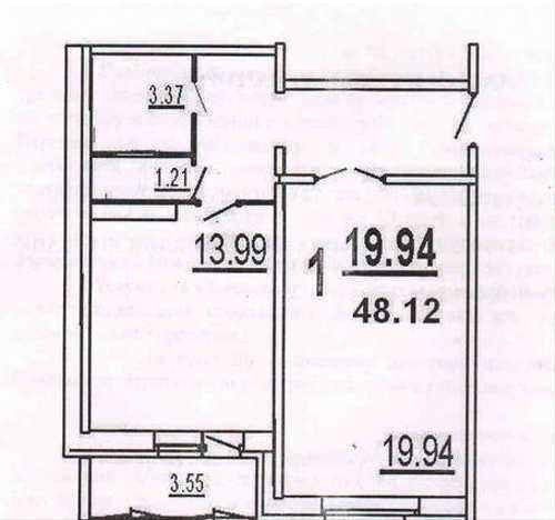 1-к квартира, 49 м², 6/16 эт.
