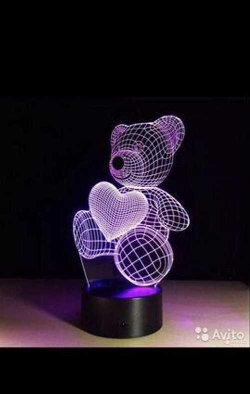 3 D светильник Мишка с сердцем (Ночник)