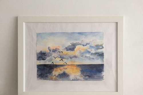 Картина интерьерная акварель небо облака море