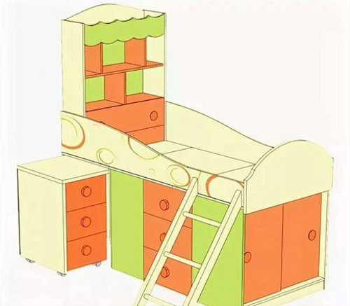 Кровать чердак "Фрутиис" со столом письменным
