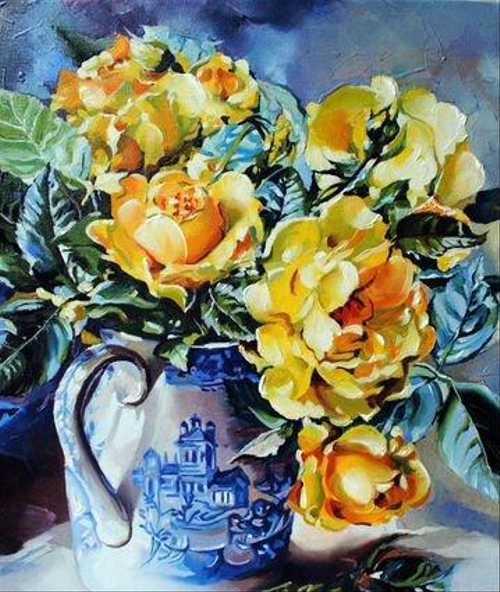 Картина маслом"Букетик желтых роз"