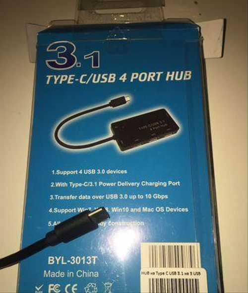 Хаб, разветвитель USB3.1 Type-C на 4 USB