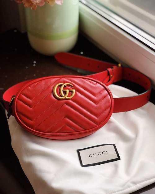 Сумка поясная Gucci GG Marmont красного цвета