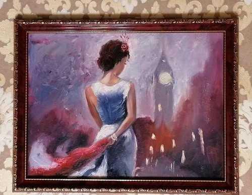 Картина маслом с девушкой Прогулка по Лондону