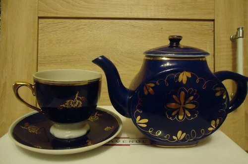 Чайник чайные пары тарелки кобальт СССР