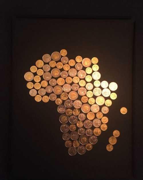 Панно Африка из африканских монет 35х46 см