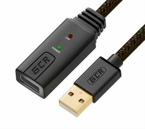 Кабель-удлинитель с усилителем 5м GCR gold USB 2.0