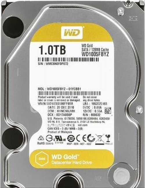 Жесткий диск WD Gold WD1005fbyz, 1тб, HDD, SATA II