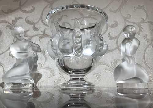 Скульптуры и ваза Lalique, хрусталь Франция