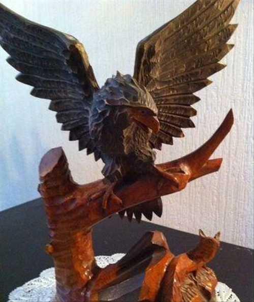 Скульптура "Орел и лисица" Резьба по дереву(СССР)