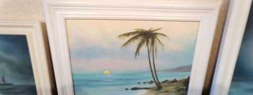Картина маслом на холсте Пальма. Закат на острове