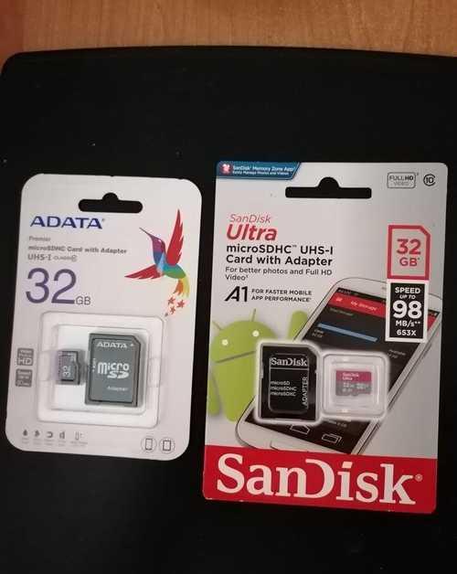 Карта памяти MicroSD SanDisk Ultra и adata 32GB