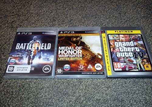 Battlefield 3, Medal of honor, GTA4: диски для PS3