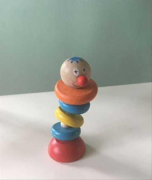 Развивающая деревянная игрушка трещётка клоун