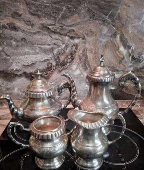Сервиз старинный чайно/кофейный,серебро,мельхиор