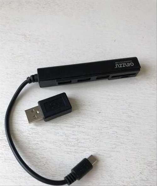 Кардридер, разветвитель-USB Ginzzu GR-513UB черный