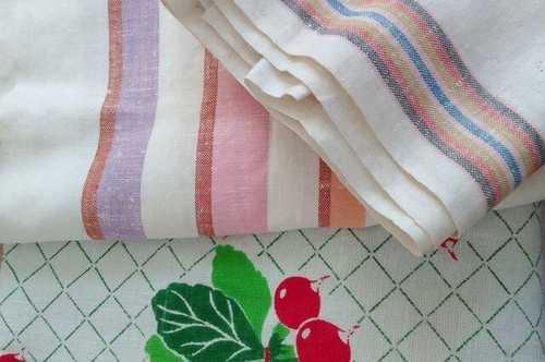 3 отреза полотенечной льняной ткани