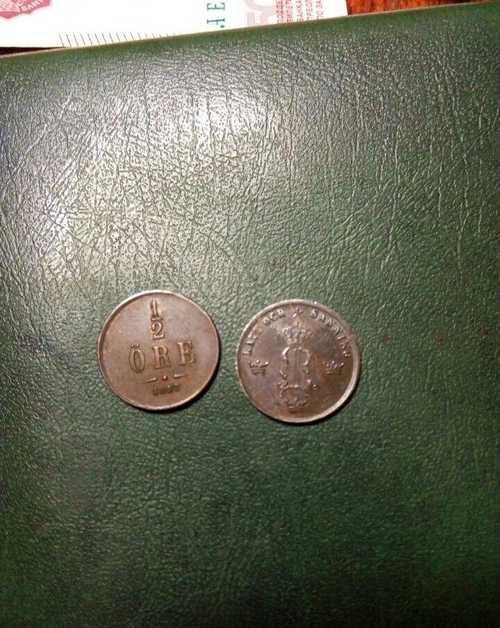Монеты Швеция 1/2оре набор1857-58г Оscar-1