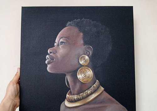 Картина маслом Африканка портрет девушки 40*40 см