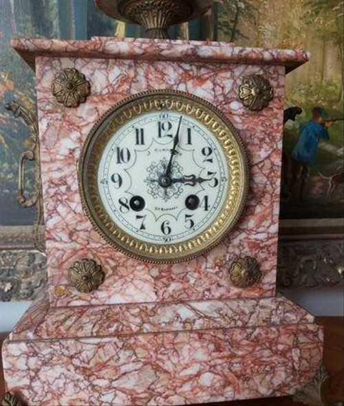 Часы каминные 19 век Франция, розовый шарм