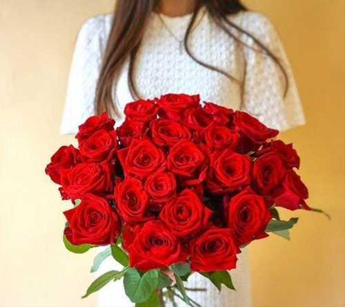 Розы 25 красных роз 50 см (Россия). Букеты