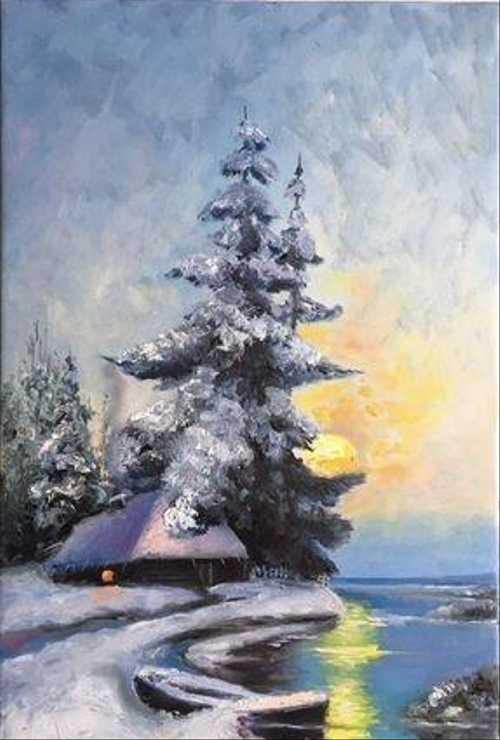Картина маслом «Зимний пейзаж»