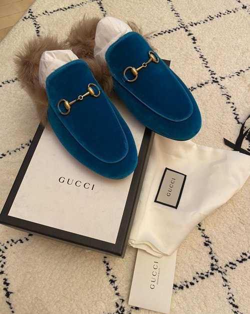 Gucci princetown мюли мех оригинал