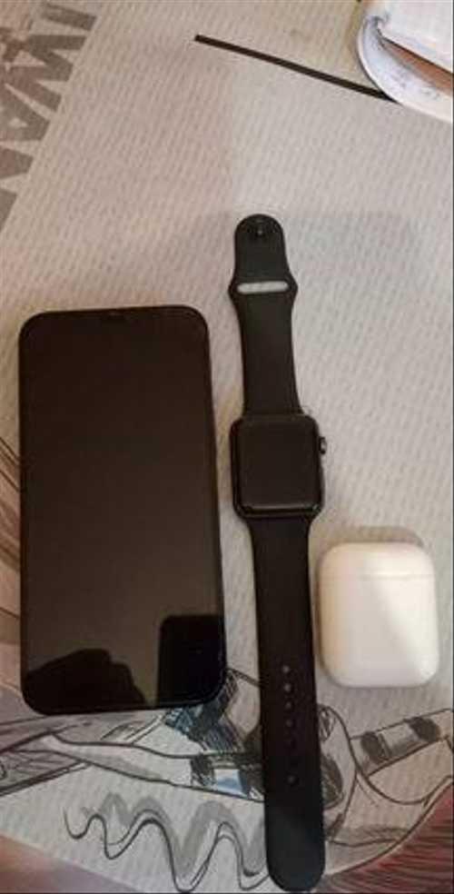 Часы apple watch 3, iPhone12 Pro max, наушники Air