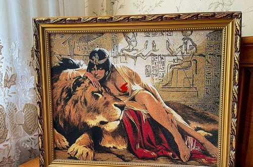 Картина из гобелена клеопатра и лев