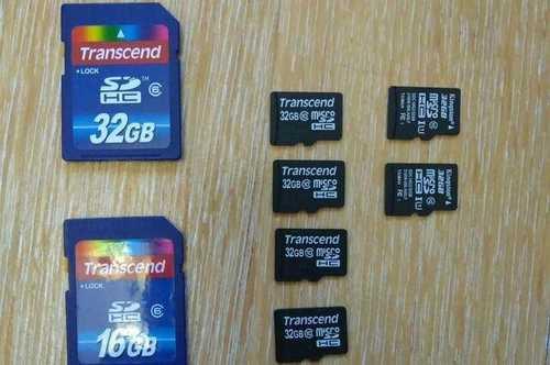 Карта памяти transcend 16gb, 32gb