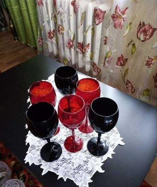 Цветное стекло Фужеры красные фужеры чёрные набор