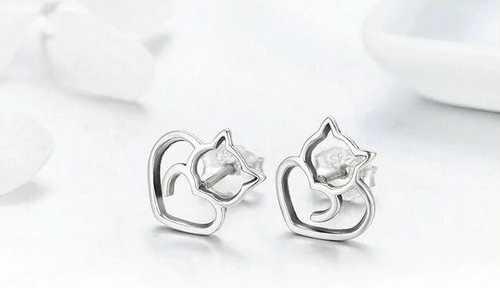 Сережки детские серебряные 925 проба Кот серьги
