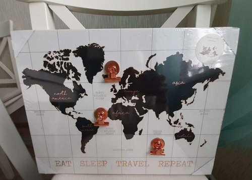 Картина интерьерная магнитная доска Карта мира