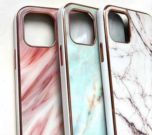 Чехлы мраморные с закаленным стеклом на iPhone 11