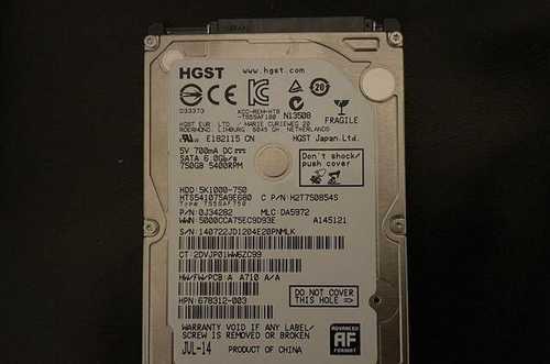 Жесткий диск HDD 2.5" hgst 750GB SATA-III 5400