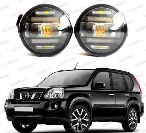 LED туманки для Nissan X-Trail 31 (дхо+Линза )