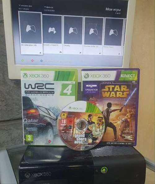 Xbox360 Slim E 250GB +3 игры GTA5