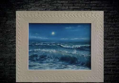 Картина маслом. Лунная ночь на море. 30х40 см