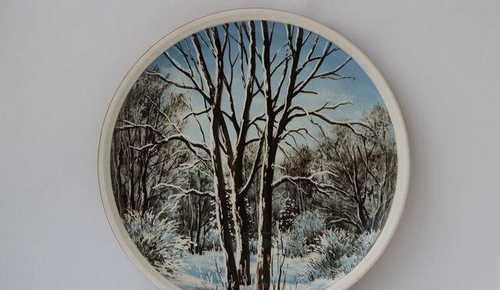 Тарелка уникальная "Времена года - зима" живопись