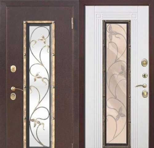 Входная металлическая дверь со стеклопакетом Плющ