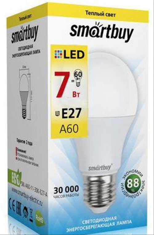 Светодиодная (LED) Лампа Smartbuy-A60-07W/3000/E27