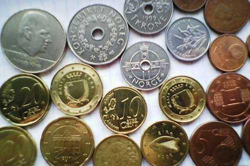 Монеты Европы: Мальты Норвегии Италии Франции и др
