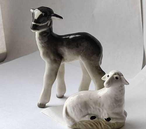 Фарфоровые статуэтки ягненок и овечка лфз
