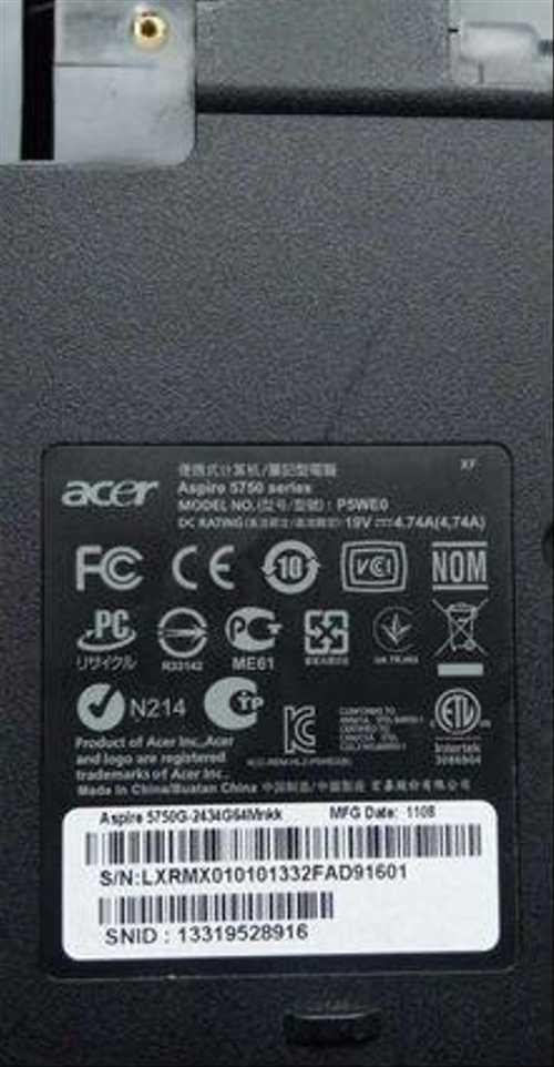 Ноутбук acer aspire 5750 series p5we0 на запчасти