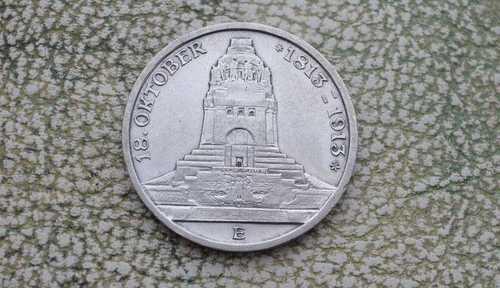 3 марки 1913 года Саксония,Лейпциг 100-е,Серебро
