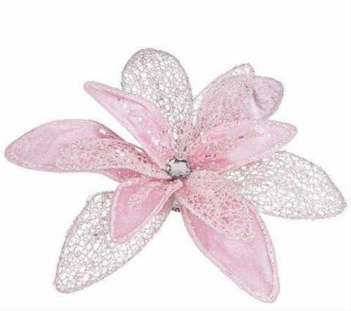 Lefard цветок пуансеттия декоративный ажур С клипсой диаметр23 см цвет:pink