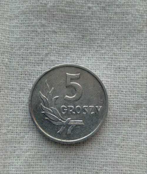 Монета 5 грошей 1968 г. Польша
