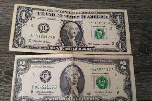 Банкноты. 1, 2 доллар США